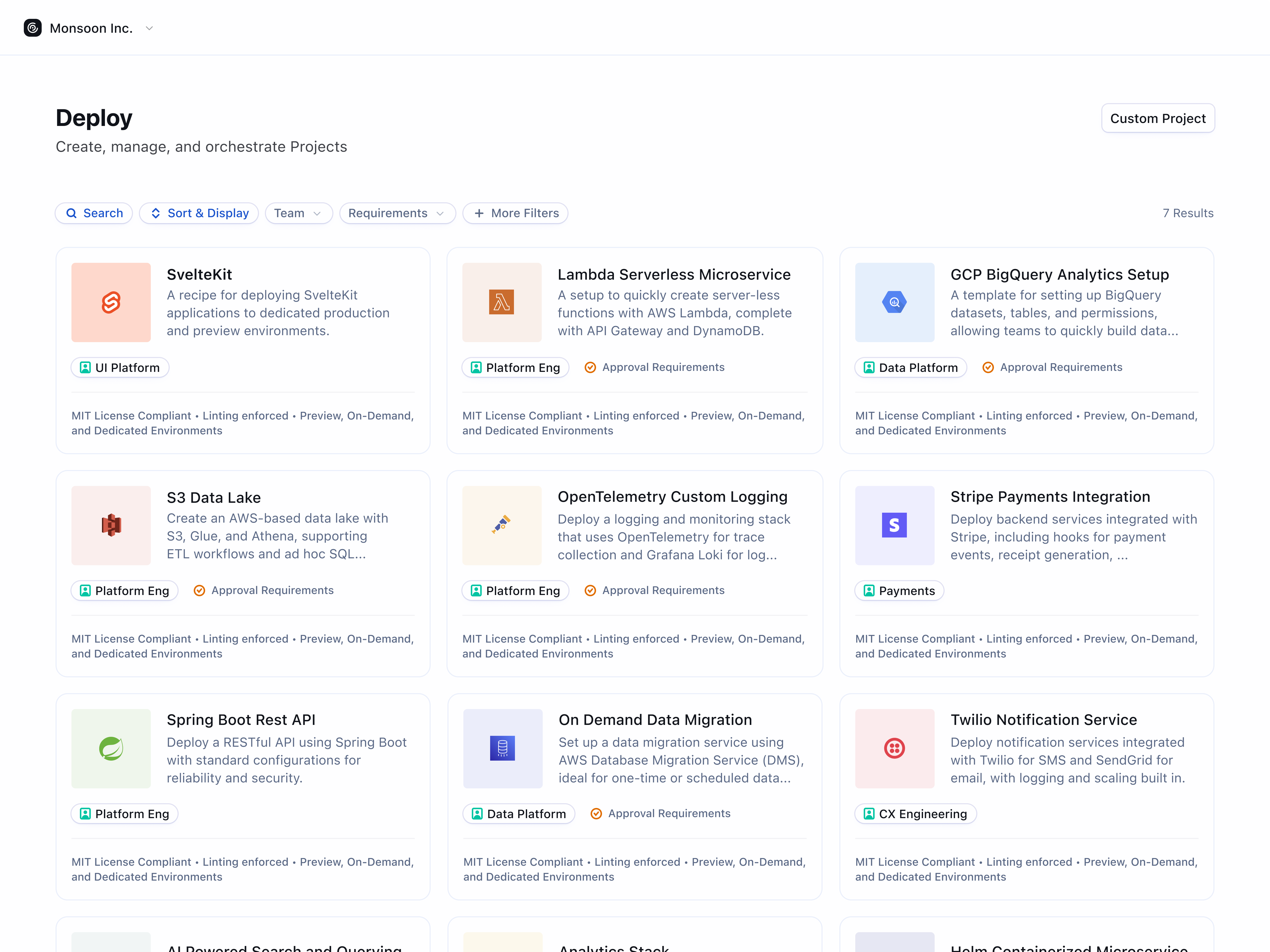 Deploy_ Developers choose from pre-configured workflows to self-serve the infrastructure they ...